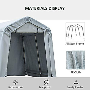 Outsunny 8'x6' Outdoor Storage Shelter with Rollup & Zipper Door, Heavy Duty Carport Shed for Motorcycle Garden Storage, Grey