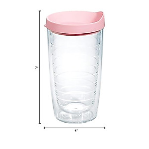 Tervis Clear & Colorful Lidded Made in USA Double Walled Insulated Tumbler Travel Cup Keeps Drinks Cold & Hot, 16oz, Pink Lid