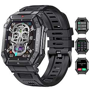 Smart Watches for Men, 1.85 Inch Android iOS Military Smart Watch, Smartwatch with Blood Pressure/Heart Rate/Blood Oxygen Monitor/24 Sports, IP67 Waterproof Tactical Sport Fitness Tracker, 350mAH