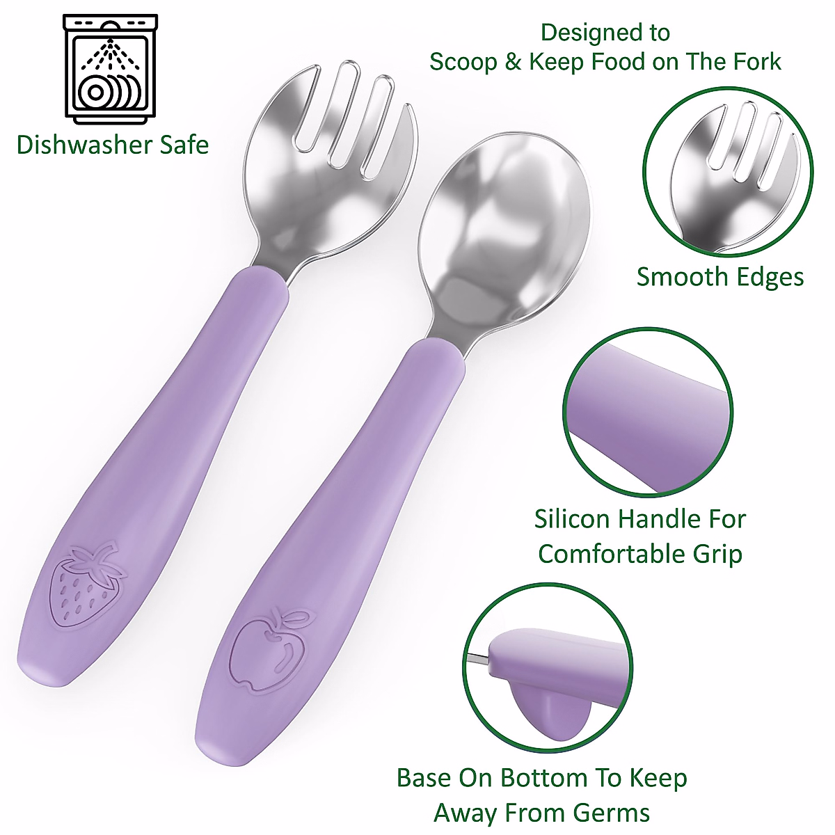 CHILLOUT LIFE Toddler Utensils, Kids Silverware with Silicone Handle, Stainless Steel Metal Toddler Forks and Spoons Safe Baby Cutlery Set for Self Feeding BPA Free Dishwasher Safe
