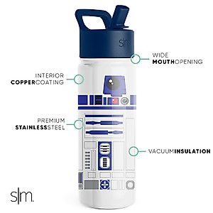 Simple Modern Star Wars R2D2 Water Bottle for Kids | Reusable Cup with Straw Lid Insulated Stainless SteelTumbler Gifts for Toddlers Boys | Summit Collection | 18oz R2D2