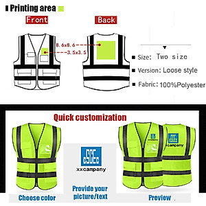YOWESHOP High Visibility Safety Vest Custom Your Logo Protective Workwear 5 Pockets With Reflective Strips Outdoor Work Vest (Neon Yellow (L))