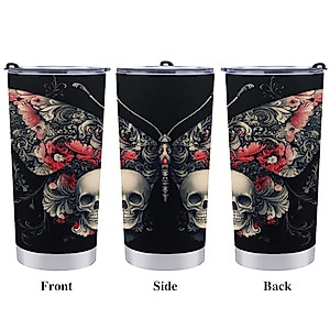 zxxpensy 20 Oz Tumbler Travel Cup Butterfly with Skull on Wings Water Bottle, Stainless Steel Vacuum Insulated Coffee Mug with Straw Lid And Cleaning Brush