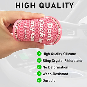Kewucn 2 Pack Bling Car Cup Holder Coasters, 2.79 inch Anti-Slip Soft Rubber Crystal Rhinestone Auto Cup Insert Pad, Universal Vehicle Interior Decor Accessories for Car SUV Truck (Pink)