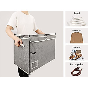 LoforHoney Home Large Storage Bin with Lid, Foldable Laundry Basket with Durable Handles, Double Laundry Hamper with Divider, Fabric Storage Bin with Lid for Clothes, Canvas Storage Bin with Lid for Organizing, Laundry Basket Organizer, Dark Gray