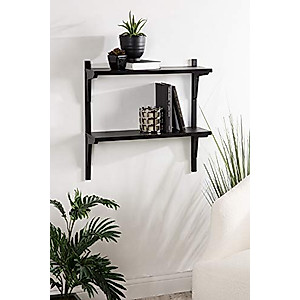 Kate and Laurel Meridien Modern Wood Shelves, 24 x 8 x 24, Black, Transitional Two Tier Wall Shelf for Storage and Display