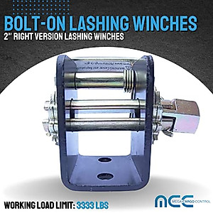 Mega Cargo Control Truck Lashing Winch (4 Right) for 2” Webbing, Bolt-On Style | Heavy-Duty Truck Tie Down Tow Dolly Rack Strap Ratchet Farm Construction Flatbed