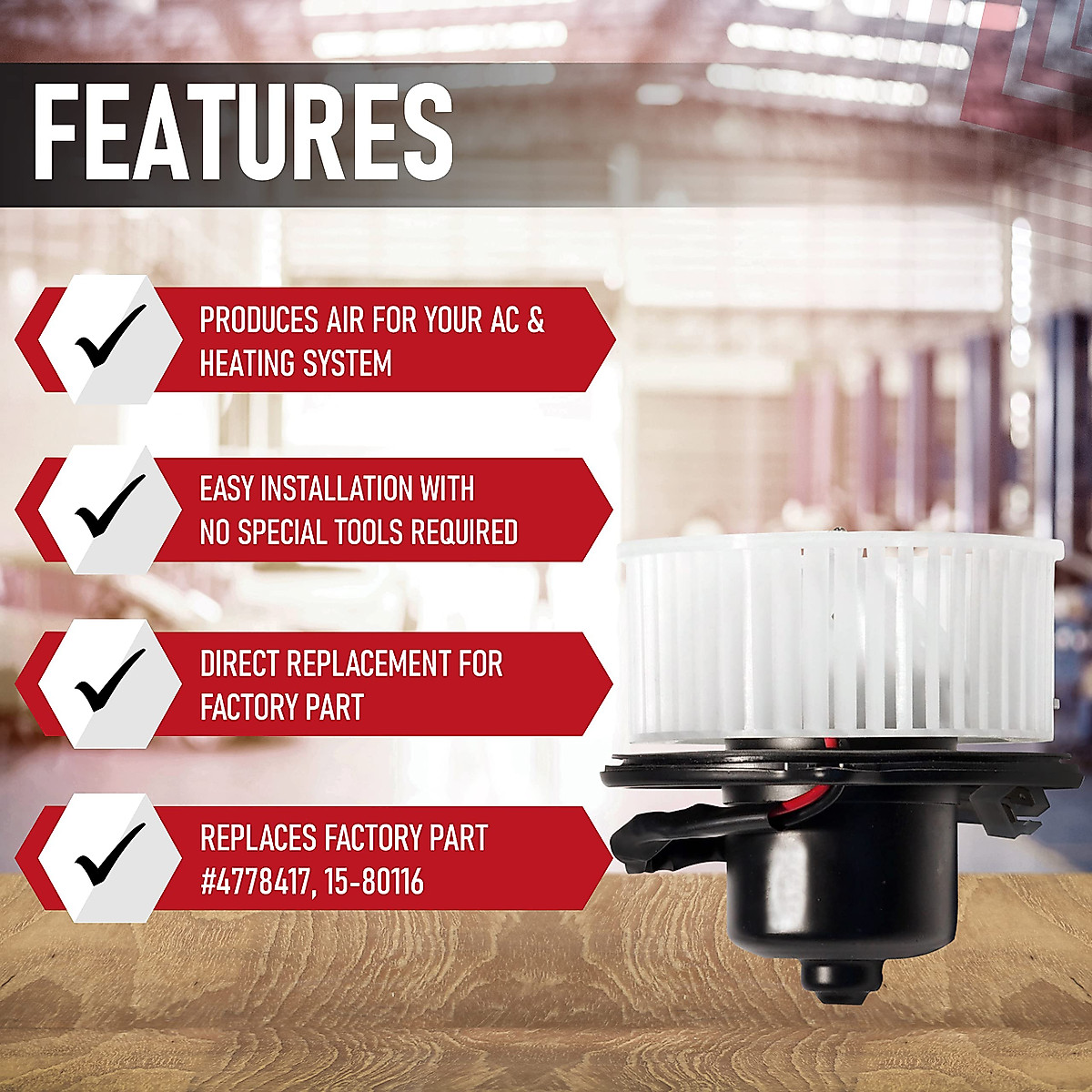 AC Blower Motor with Fan Replaces 4778417, 5015866AA, 700010, 615-00486 - Compatible with Dodge & Jeep - 1994-2002 Ram 1500, 1994-2002 Ram 2500, 94-02 Ram 3500 & 1993-1998 Grand Cherokee