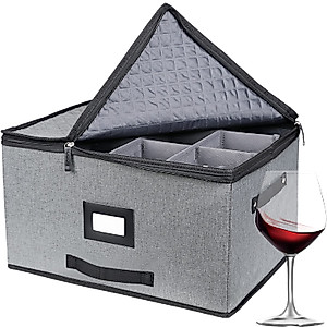 VICTORICH Ultra Large Thick Hard Shell Additional Front Handle Stemware Storage Box, Wine Glass Storage Box with Lable Window, Fully-Padded Inside with Hard Sides