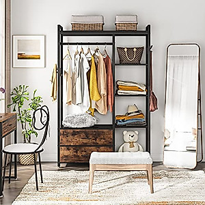 Tribesigns Freestanding Closet Organizer, Clothes Rack with Drawers and Shelves, Heavy Duty Garment Rack Hanging Clothing Wardrobe Storage Closet for Bedroom, Black