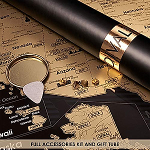 Detailed Scratch off USA Map with Scratcher - 24x16 Easy to Frame 63 National Parks Scratch Off Travel Poster of the United States of America - Large Scratchable US Map with Landmarks and States Flags