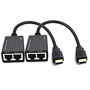 HDMI Extender Over Cat5e/6, RJ45 Ethernet Splitter to HDMI 2 Ports Network Adapter 2 Pack, Support 1080p UP to 30m/98ft Video and Audio for HDTV HDPC PS4 STB