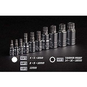 Capri Tools XZN Triple Square Spline Bit Socket Set, Metric, 10-Piece