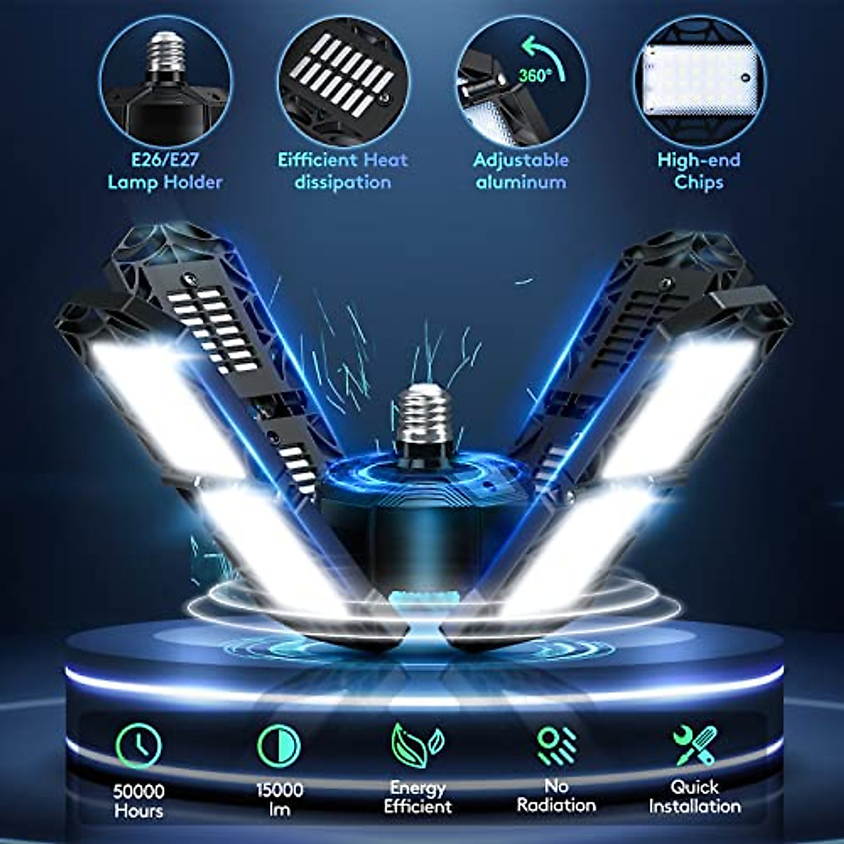 Bright Garage Light Fixture, LED Shop Light Bulbs for Garage, LED Lighting for Basement Ceiling Adjustable LED Garage Lighting Panel, Deformable Garage Light Workshop
