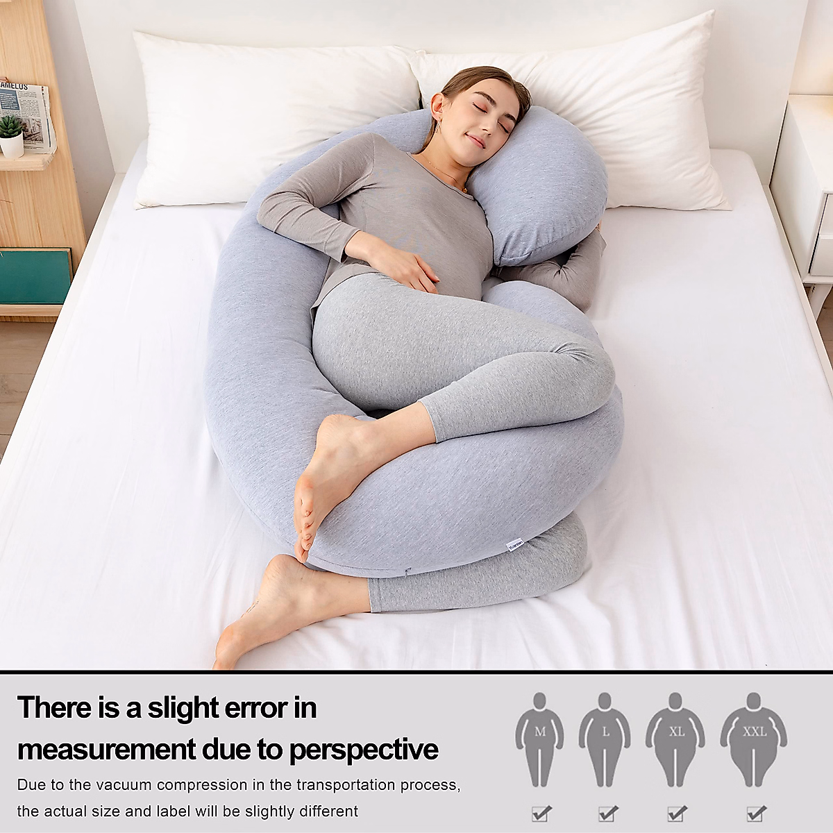 Kproly KRROLY Pregnancy Pillows for Sleeping - Body Pillow for Pregnancy - Memory Foam and Fiber Clusters Maternity Pillow with Removable Washable Reversible Cooling Jersey Cover（C Shape,Grey）