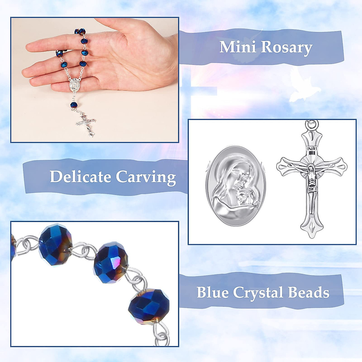 Sureio 100 Pcs Baptism Favors Set Baptism Rosary Set Including 50 Mini Rosary Baptism Favors 50 Organza Bags for Baby Shower Wedding Supplies Gifts for Christening Weddings First Communion Gift