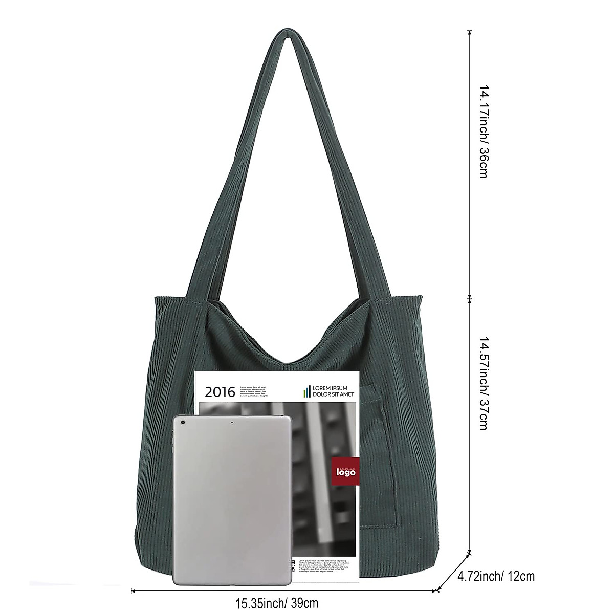 WantGor Women Corduroy Tote Bag, Large Shoulder Hobo Bags Casual Handbags Big Capacity Shopping Work Bag (Dark Green)