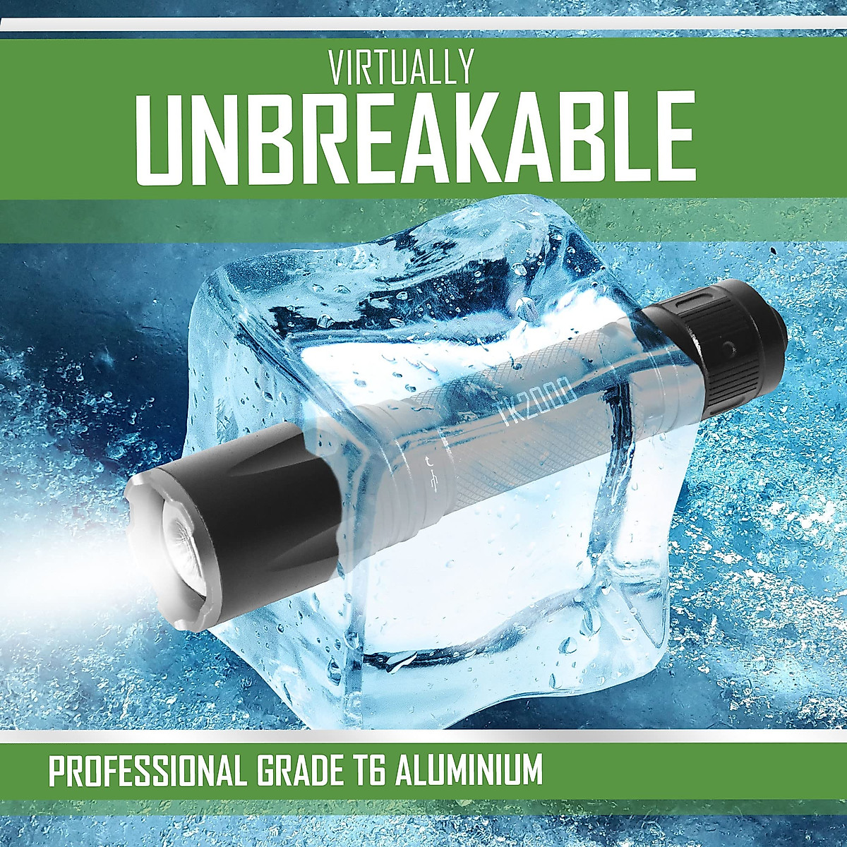 EcoGear FX TK2000 Tactical Flashlight Kit - Delivering 2000 Lumens Max, 3 Light Modes with Instant Strobe Light, Adjustable Focus Zoom, USB Rechargeable with a 5000mAh High Power Battery