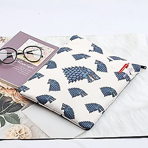 HOLLP Thrones Inspired Book Sleeve Thrones Fans Gift House Targaryen/Stark Gift for Girlfriend Boyfriend Waterproof Zipper Pouch (Stark)