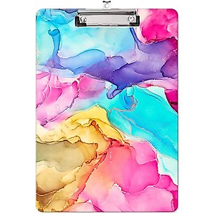 Office Clipboard, Cute Clipboard with Designs A4 Standard Letter Size Wooden Hardboard Clipboards Retractable Hole for Hanging Decorative Clip Board (C-Pretty Marble-8)
