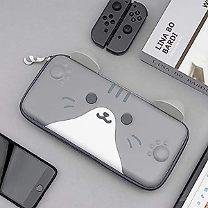 GeekShare Cat Ears Carry Case Compatible with Nintendo Switch/Switch OLED - Portable Hardshell Slim Travel Carrying Case fit Switch Console & Game Accessories (Grey, Small)