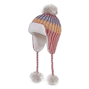 LLmoway Baby Girl Winter Hat Warm Earflap Beanie Fleece Lined Knit Cap Infant Pilot Pom Hat Pink