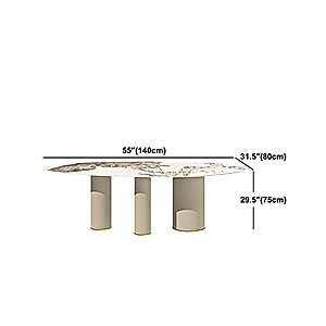 BAYCHEER Luxury Oval Dining Table Slate Stone Top Table with 3 Metal Base Kitchen Table - Gold 55.1" L x 31.5" W x 29.5" H (Table Only)