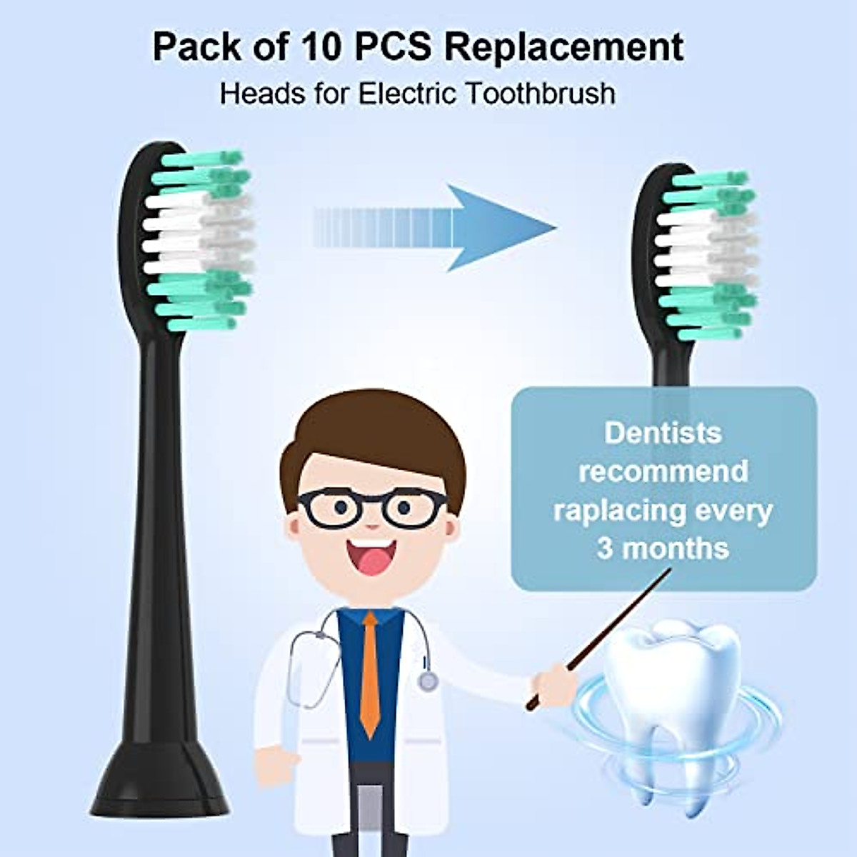 Everystep Replacement Toothbrush Heads Compatible with AquaSonic Black Series 10 Pack for Vibe Series Black Series pro, and for Duo Series pro Electric Toothbrush Black