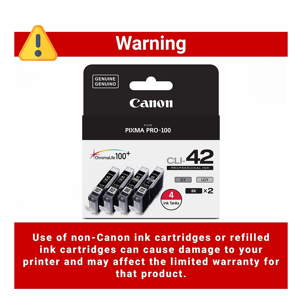 Canon CLI-42 ChromaLife Value Pack (2 Photo Black, 1 Gray & 1 Light Gray) Compatible to PIXMA PRO-100