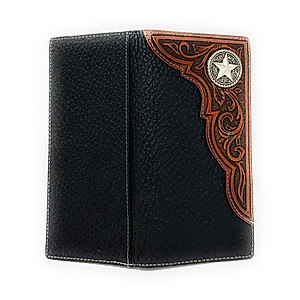 Texas West Western Tooled Genuine Leather Star Men's Long Bifold Wallet (Black)
