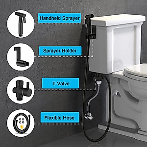 Handheld Bidet Sprayer for Toilet, Stainless Steel Jet Spray Kit for Baby Diaper Cloth and Feminine Wash, Adjustable Water Pressure Control, Easy to Install, Black, BELLEARLY