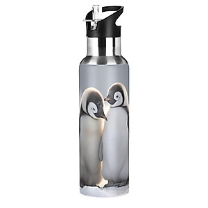 STAYTOP Stainless Steel Vacuum Insulated Portable Insulation Cup, Leak-Proof Sports Bottle Coffee Travel Mug with Straw, Suitable for Students and Kids, Men, Women-Cute Penguin