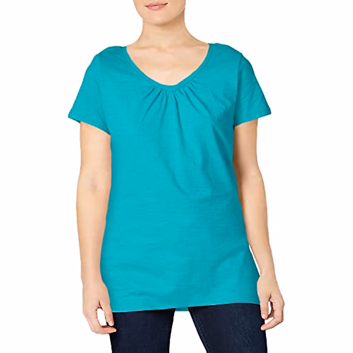 Hanes Women's Shirts, Slub Cotton Shirred V-Neck Tee, Cotton T-Shirts for Women, Women’s Tee Shirts