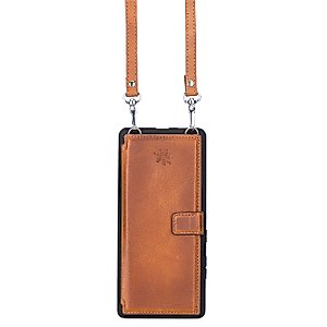 Venito Fermo Leather Wallet Case Compatible with Galaxy S21 Ultra – Crossbody Strap - Extra Secure with RFID Blocking (Antique Brown)