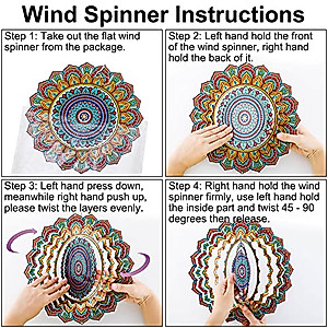 Rooster Wind Spinner Hanging, 3D Wind Spinners Outdoor Garden Decor, 12in Cock Spinning Yard Art Metal Large Ornaments, Stainless Steel Wind Catcher Chicken for Backyard, Red Gold Wind Sculptures Gift