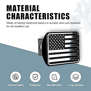 ZBGUN 2 PCS 3D American Flag Car Tow Hook Dust Plug for 2In Receivers, Anti-Theft Metal Trailer Protective Hitch Lock with 2 Keys, Universal Heavy Trailer Accessories for Cars SUVs Trucks (Silver)