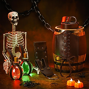 Ramede Halloween Cosplay Accessories Leather Ring Belt Witch Wizard Waist Corset Cork Potion Bottle Medieval Pouch(Brown)
