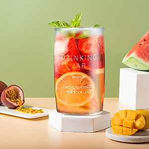 Dingerjar 20 OZ Glass Cup Set of 6, Elegance Modern Simplicity Drinking Glasses Tumblers for Cold Drinks, Cocktails, and Beverages.