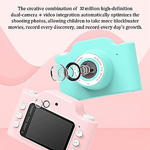 QSYY Children's Camera Toy 32 Million Pixels 1080P High-Definition Video Dual Lens, 2 Inch IPS Eye Protection Screen, 3-10 Year Old Girl Boy Digital Camera Gift, with 32GB SD Card,Pink