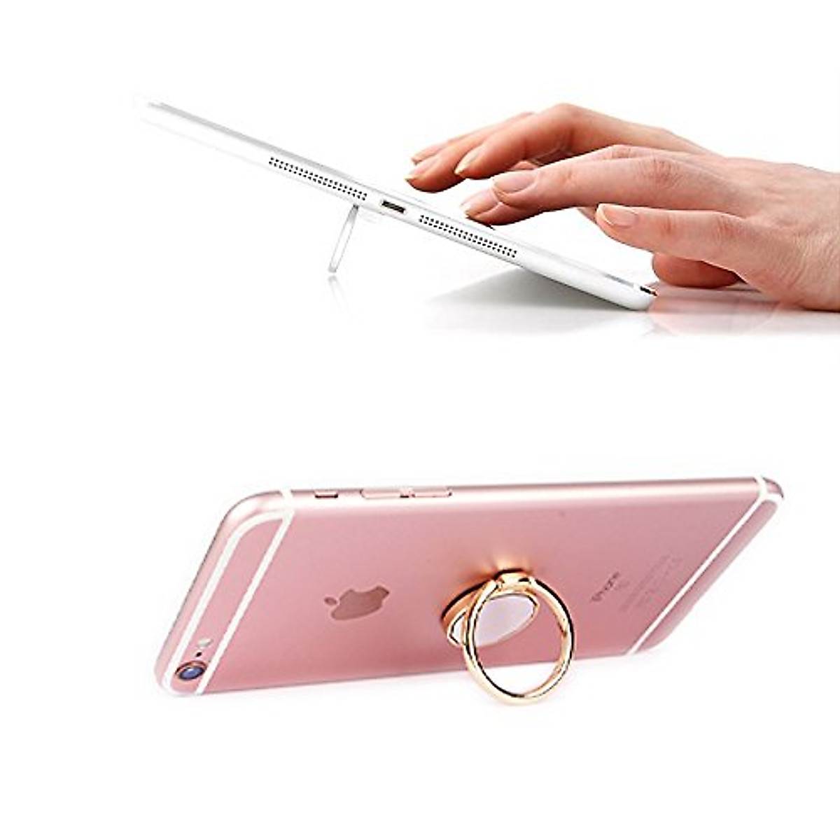 Phone Ring Holder Stand Rose Gold Pink Geometric Marble Universal Thin Finger Ring Grip 360° 180°Flip Ring Stand Grip Mount Compatible for Smartphones