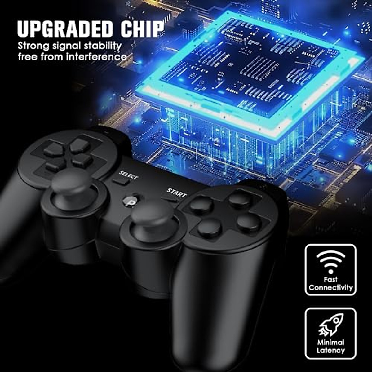 ewnol Wireless Controller for PS3, 2 Pack Play-station 3 Controller with Double Shock, Motion Control, 2 Charging Cables - Black