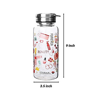 30oz Borosilicate Glass Water Bottle with Handle, Leak-Proof Stainless Steel Lid, Wide Mouth, with Infuser Leak, Pink