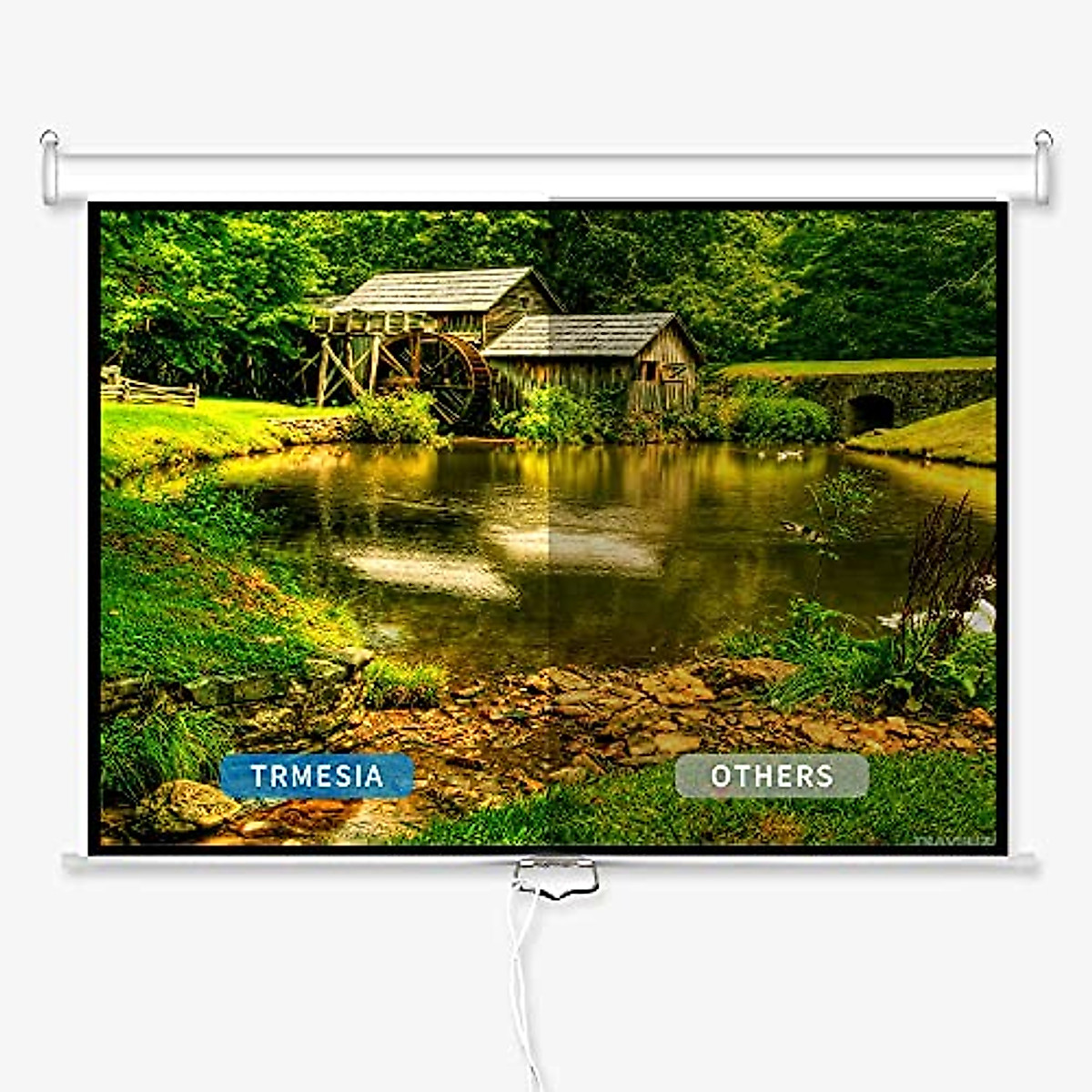 TRMESIA Projector Screen Pull Down 72inch Manual Projection Screen 16:9 Movie Projector Screen for Home Theater Wall Mounted Screen for Indoor Outdoor Movie Night