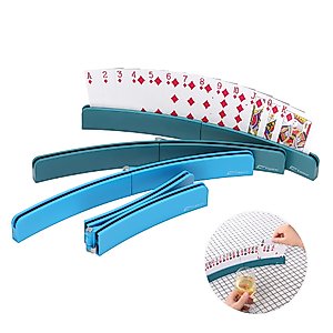 Fanwer Card Holders for Playing Cards (Set of 4), Playing Card Holders for Seniors Kids, Hands-Free Curved Foldable Plastic Card Holders, 2 Blue 2 Green, 13.4'' Long
