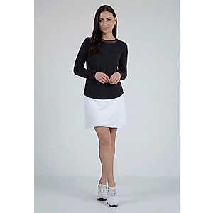 IBKUL Athleisure Wear Sun Protective UPF 50 Icefil Cooling Tech Long Sleeve Crew Neck Top with Under Arm Mesh – 83000 Black Solid S