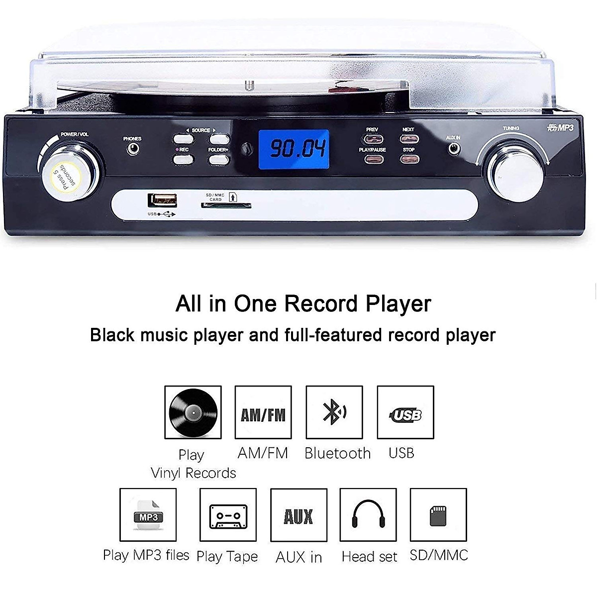 DIGITNOW Bluetooth Record Player with Stereo Speakers, Turntable for ...