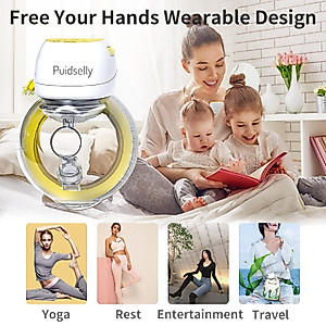 Wearable Puidselly Hands Free Electric Double Rechargeable Milk Pump, Silent Breast Pump with LCD Display Memory Function(27/24/21mm Flange)