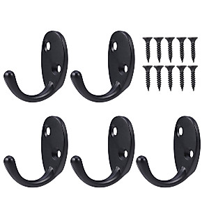 PRETYZOOM 5pcs Metal Wall Hooks for Hanging, Heavy Duty Iron Hanging Hooks for Coat, Cap, Wall Mount Coat Hanger with Screws, Retro Style