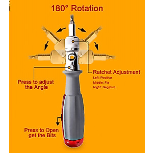 Deselen Ratcheting Screwdriver with Magnetic Bit Ratchet, Multi Bit Set, 10 in 1 Screwdriver Small Pocket Stubby Design, 1 Pack All in One Screwdriver (Red)
