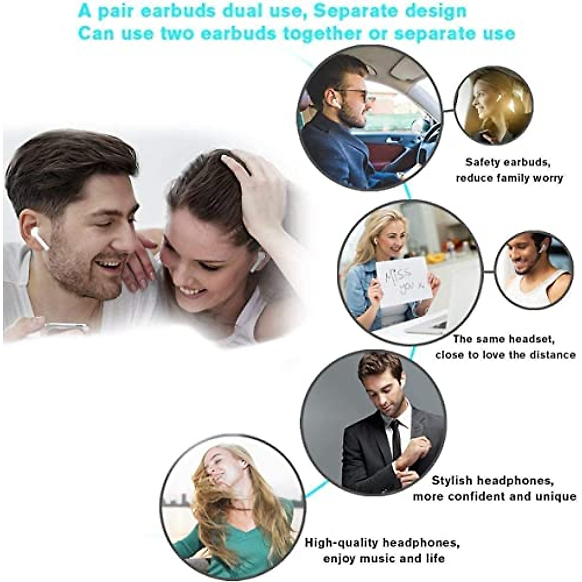 CSL-Computer Wireless Earbuds Air Buds PodsBluetooth 5.3 Headphones Noise Cancelling Bud Pro Stereo Ear pods in-Ear Built-in Mic IPX7 Waterproof for iPhone/Samsung/Android WhiteairPods (Rro12)